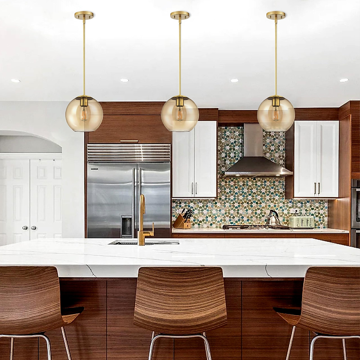 1 Light 8" Glass Kitchen Island Mini Semi Flush Mount Ceiling Light,Chandelier Ancient Amber Glass Shade Chrome Finish for Living Room Dining Room Bedroom Over Sink