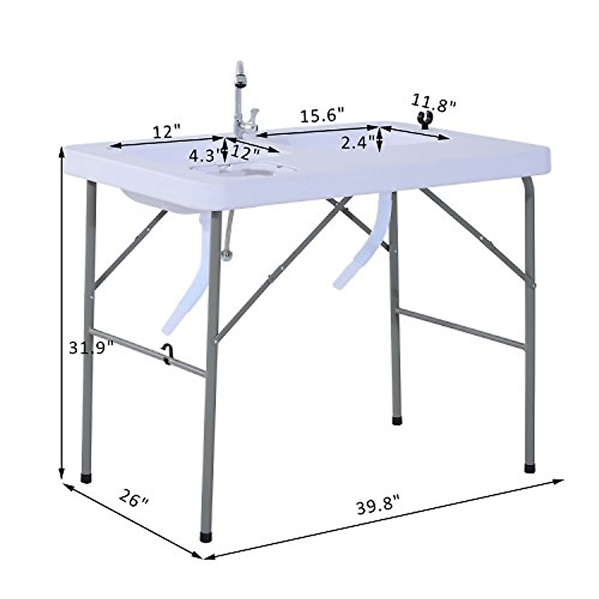 Outsunny Portable Folding Camping Sink Table with Faucet and Dual Water Basins, Outdoor Fish Table Sink, 40''