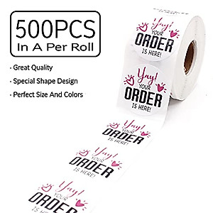 Wailozco Yay Your Order is Here Stickers,Thank You Stickers,Handmade Stickers,Small Shop Stickers,Envelopes Stickers for Small Business, Online Retailers,Handmade Goods,500 Labels Per Roll