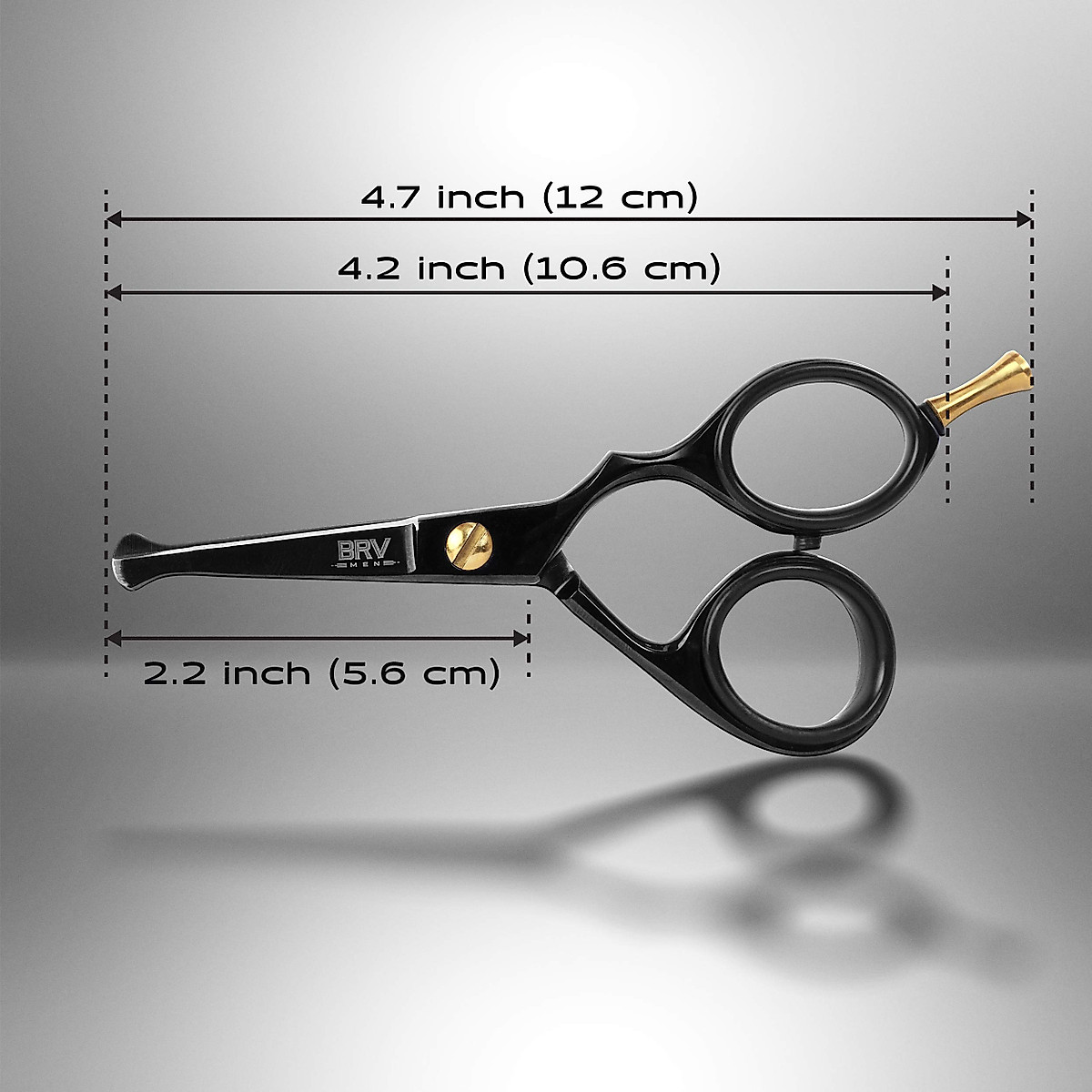 BRV MEN Rounded-Tip Small Trim Scissors for Men 4.2" | High Carbon Stainless Steel | Nose Hair Scissors for Men | Professional Grooming Scissors for Beard, Mustache & Ear Hair - RIGHT HANDED (Black)