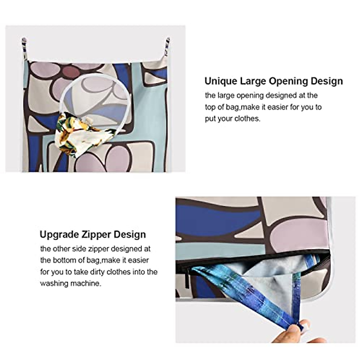 susiyo Multi-colored Abstract Flowers Hanging Laundry Hamper Bag with Free Adjustable Stainless Steel Hooks 2PCs PVC Sticky Hooks Foldable Dirty Clothes Storage Saving Space for Bathroom Bedroom Dorm