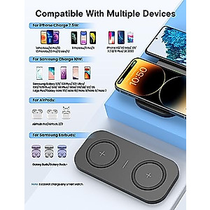 Wireless Charging Pad, JoyGeek Dual Wireless Charger for iPhone 14 Plus/14 Pro/14/13 Pro Max/Pro/Mini/12,Airpods 3/2,Wireless Phone Charger for Samsung S22/S21,24W Fast Wireless Charger（Black）