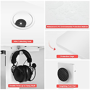 farexon Adjustable Standing Desk, 48in Raising Desk Ergonomic Desk with 2 USB Ports & 3 Power Outlets, and 6.5 ft Power Cord, Height Adjustable Desk with Double Crossbeam Structure, White