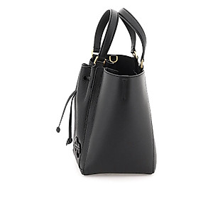 Tory Burch Women's McGraw Drawstring Leather Satchel Black Pebbled Leather Handbag