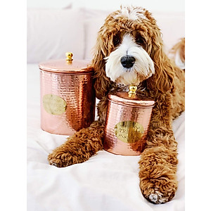 Amici Pet Copper Spaniel Treats Canister, Decorative Hand Made Hammered Finish Metal Storage Container, 104 Ounce Capacity (Large)