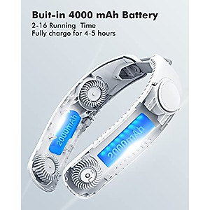 Portable Neck Fan, Personal Neck Fan Hands Free Bladeless Fan, 4000mAh Battery Operated Wearable Fan, 3 Speed, 360 Degree Cooling, Leafless, USB Rechargeable Fan