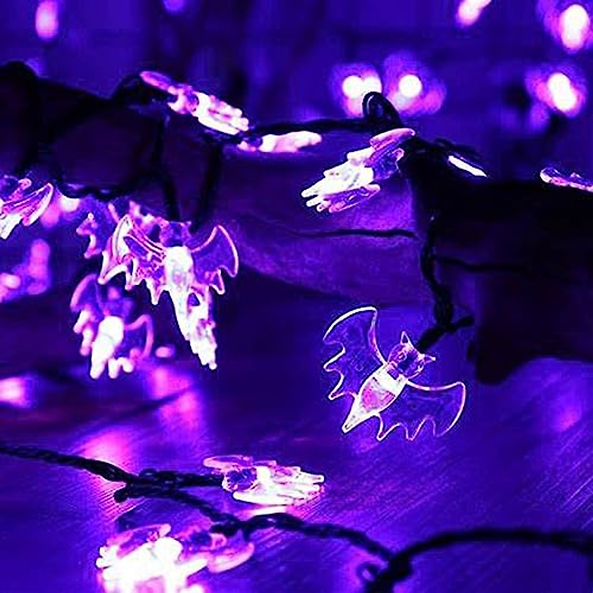 cyindzchwy 2 Pack Halloween Bat Lights, Battery Operated Purple Fairy Lights with 2 Modes, Purple Bat Lights with 20 LEDs, Halloween Lights for Home Door Porch Party Decorations