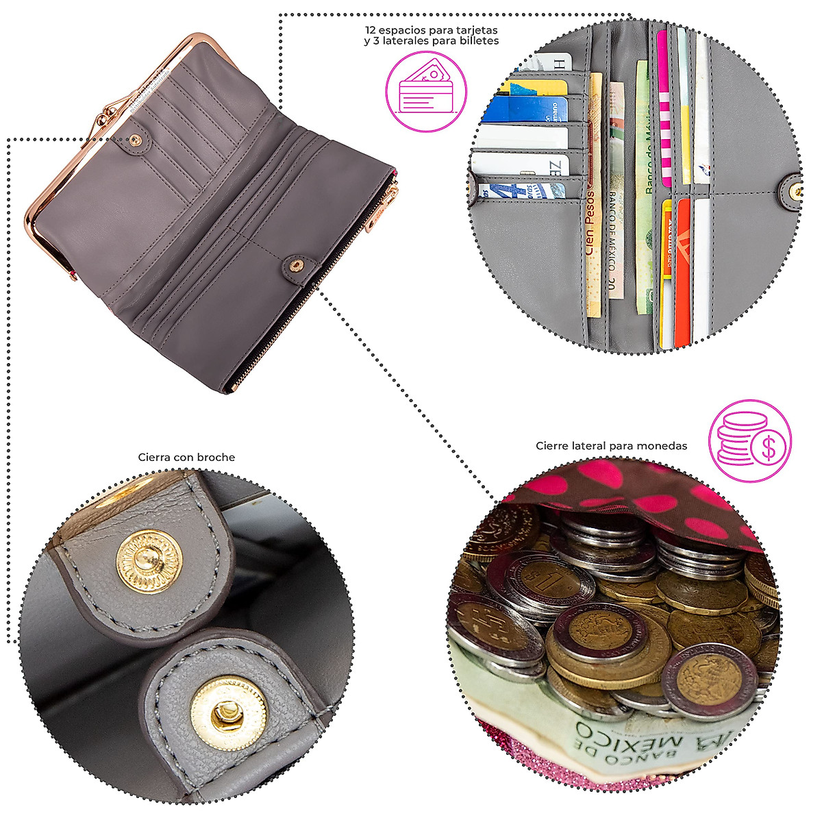 Nicole Lee Catalina Kiss Lock Bifold Wallet, Small Evening Style Clutch Wallet, RFID Blocking (Sara is Soft but Strong)