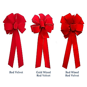12-Pack Christmas Bows 10" x 26" Handmade with 2.5" Red Velvet Red Wired Edge Ribbon Indoor Outdoor Handmade Wreath Bows | The Handmade Bow