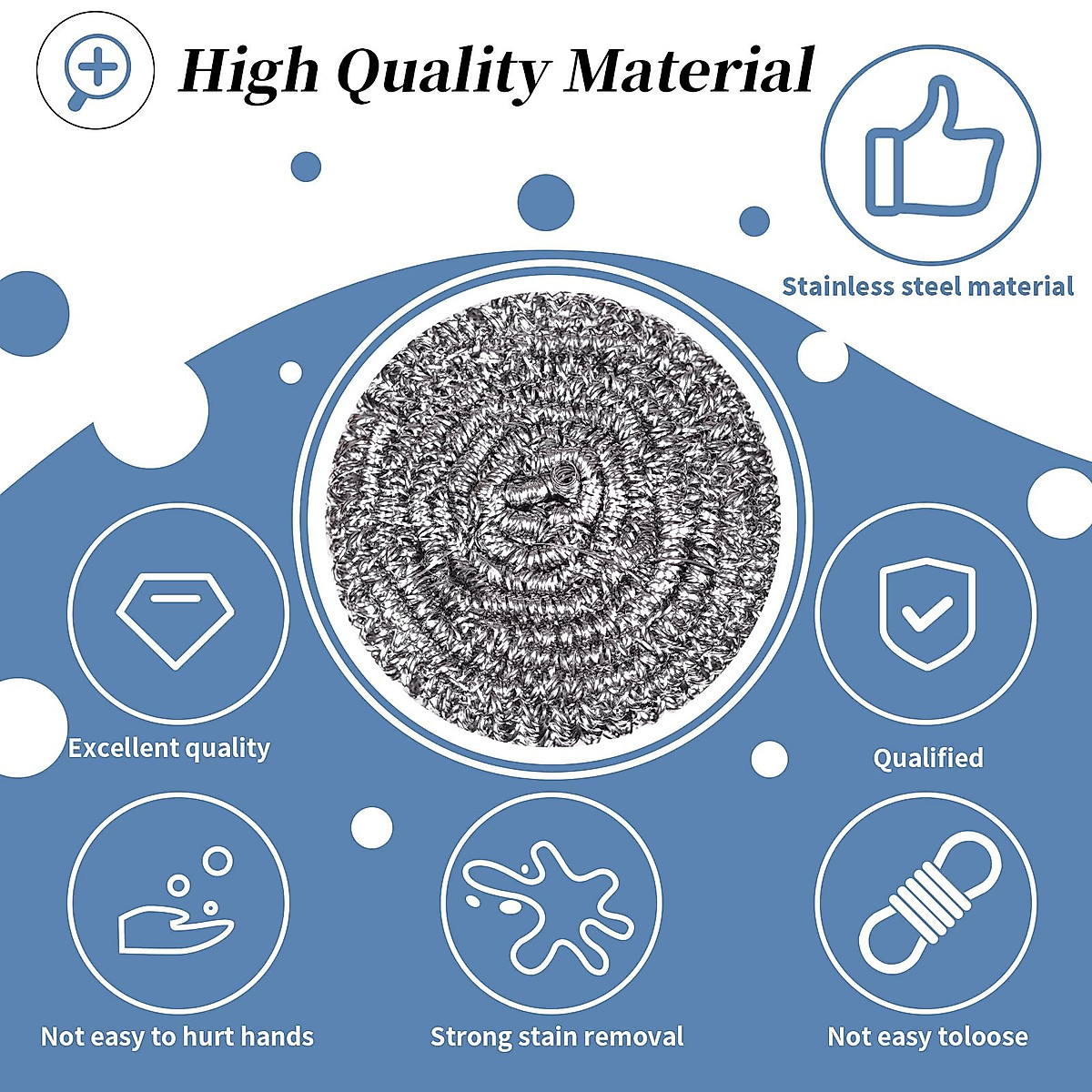 GUEICN Stainless Steel Scrubber Scrubbing Scouring Pad Magic Eraser Sponges Clean Pot Pan and Broiler Rack Steel Wool for Kitchen Bathroom (6Pcs Metal Scrubber)