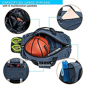 Kuston Sports Gym Bag with Shoes Compartment &Wet Pocket Gym Duffel Bag Overnight Bag for Men and Women