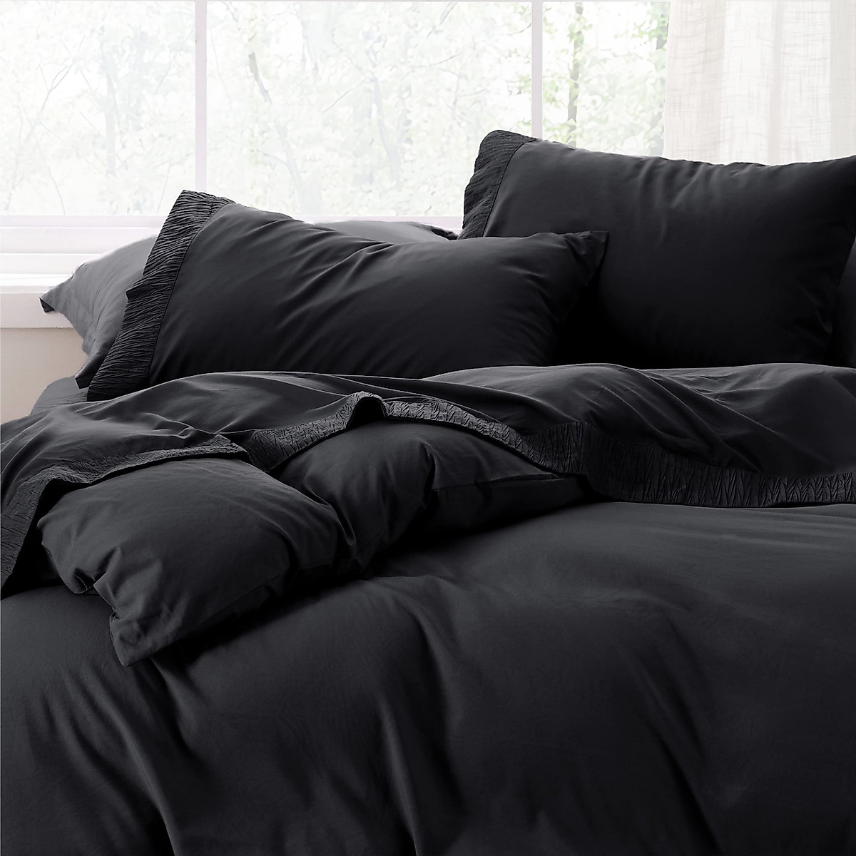Bedsure Full Size Sheet Set Black Bundle Deep Pocket Full Size Sheet Set Fits Mattresses Up to 24" Thick