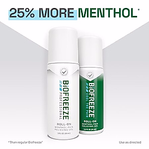 Biofreeze 13566 Professional Menthol Roll-On Pain-Relieving Gel 3 FL oz Green, Backache, Strains, Bruises, & Sprains, Pack of 3