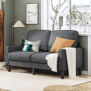 AOGLLATI 58" Small Loveseat for Bedroom with Hidden Storage, Love Seat with 2 USB Charging Ports, Loveseat Sofa with Side Storage Pocket, Sofa Couch for Living Room Apartment and Small Spaces