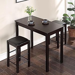 Uolfin Counter Height Dining Set for 2, Bar Table and Stools, Rubber Wood, 42" L × 22" D × 36" H