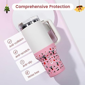 Thxbag Christmas Boot for Stanley Cup, Silicone Protector Sleeve for Stanley Quencher H2.0 FlowState Tumbler 40oz / Adventure Quencher Tumbler 40oz Cup Accessories (Christmas-Pink, 40 oz), SKT407