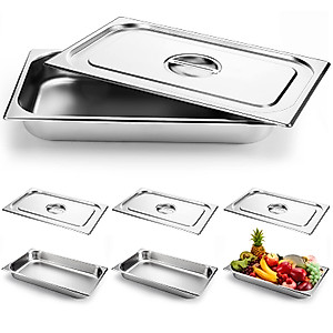 Suclain 4 Pack Stainless Steel Hotel Pans Full Size 2.5 Inch Deep Steam Table Pans with Lid 0.8 mm Thick Commercial Food Pan for Hotel Canteen Restaurant Office Cafeteria Party, 20.8"L x 12.8"W