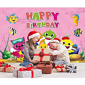 Baby Shark Birthday Backdrop Party Supplies,Blue Cartoon Whale Sign Poster Large Fabric Shark Sign Birthday Photo Backdrop Backgroud for Birthday Party Decoration Supplies,59 x 39 Inch