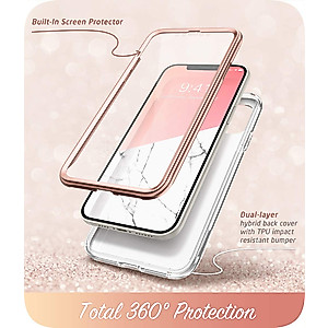 i-Blason Cosmo Series Case for iPhone 12 / iPhone 12 Pro 5G 6.1 inch (2020 Release), Slim Full-Body Stylish Protective Case with Built-in Screen Protector (Marble)