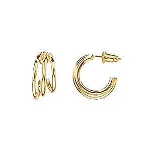 PAVOI 14K Gold Plated Sterling Silver Post Split Huggie Earrings | Yellow Gold Earrings for Women