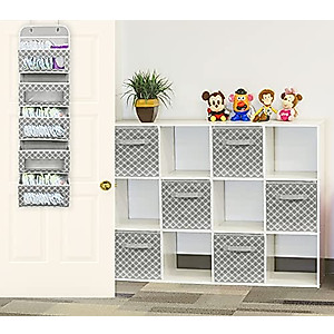 Simple Houseware Over Door 5 Clear Window Pocket Organizer, Gray/White