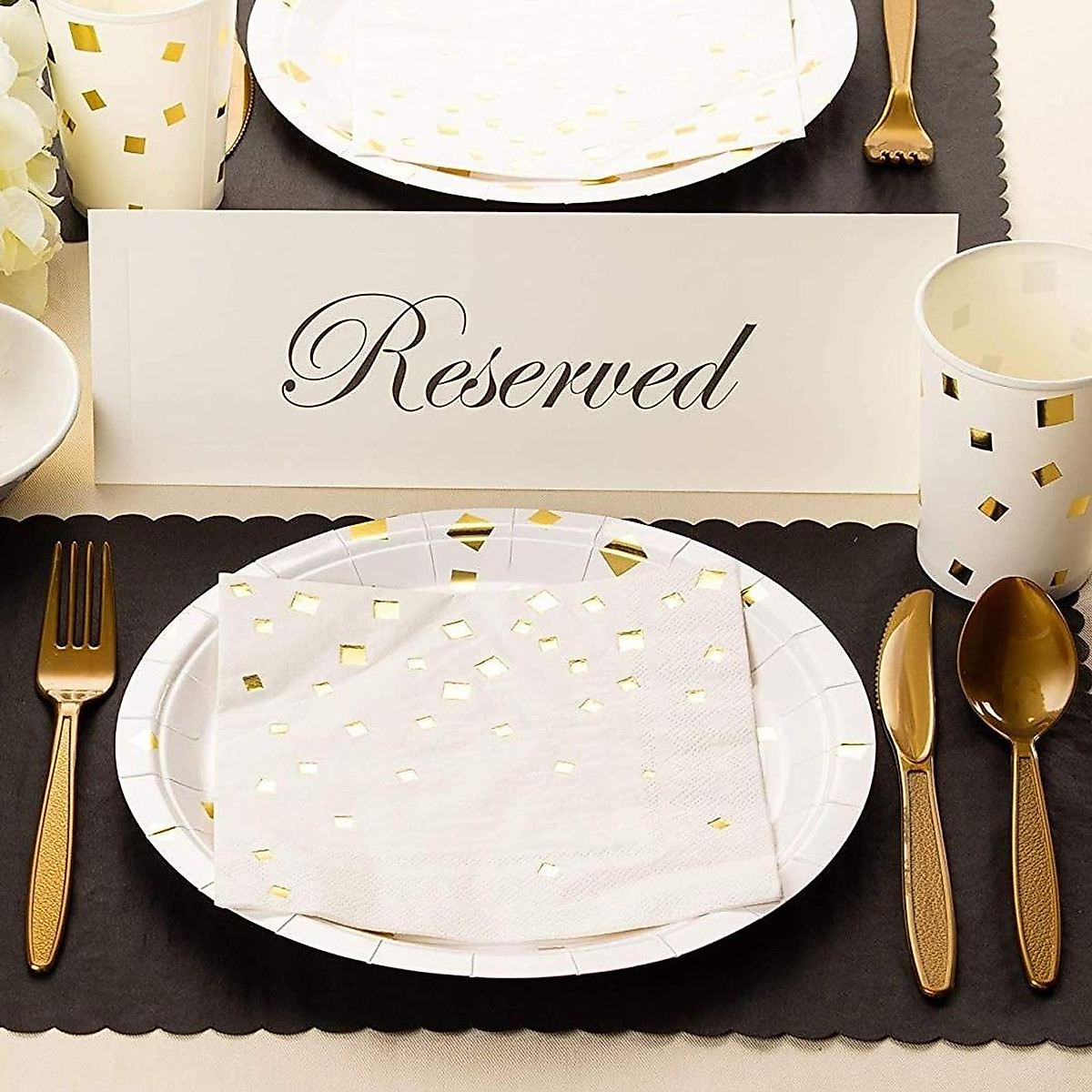 100-Pack Paper Placemats - Black Bulk Disposable Placemats, Colored Tabletop Mats with Wavy Scalloped Edge, Birthday Party Supplies, Graduation, Black Party Decoration, 14 x 10 Inches