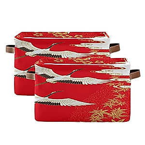 ALAZA Hipster Japanese Cranes and Sakura Storage Basket for Shelves for Organizing Closet Shelf Nursery Toy, Fabric Collapsible Storage Organizer Bins Decorative Baskets with Handles Cubes 2 Pack