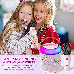 Mini Karaoke Machine with 1 Wireless Microphones for Kids Adults, Portable Bluetooth Speaker Toy for Girls and Boys 2 4 5 6 7 8 9 10 12 Year Old Girl Christmas Birthday Gift Home Party Ideas (Pink)