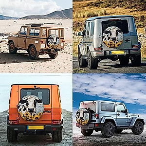 Cow with Sunflower Spare Tire Covers for Trailer Camper Rv SUV Truck Travel,Psychedelic Fantasy Tire Covers Camping Wheel Covers Car Accessories, Universal Fits, 15 inch