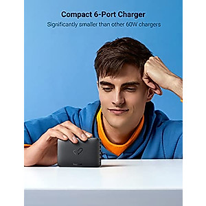 USB Charging Station, Topvork 6-Port USB Wall Charger, Multiport 60W USB Charging Hub, 6-in-1 Desktop USB Charger, Compact USB Charger Block for iPhone 13/13 Pro/iPhone 12, Galaxy, Note, Pixel & More