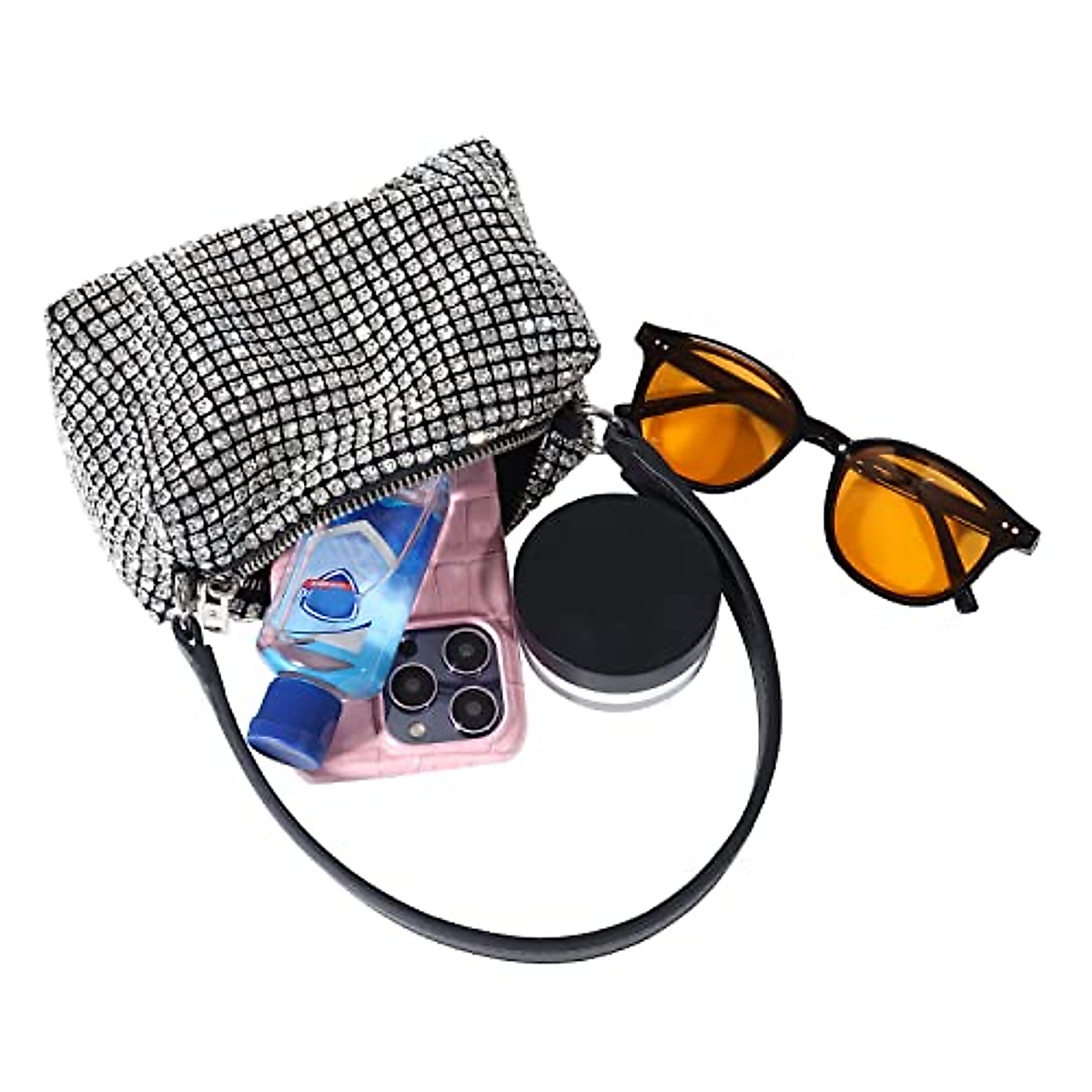 Rhinestone Purses for Women Sparkly Diamond Silver Clutch Evening Handbag Bling Crossbody Bags Glitter Party Club Purses Mini Top Handle Handbags