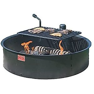 Pilot Rock 30 Inch Heavy Duty Steel Ground Fire Pit Ring Insert Liner and Metal Cooking Grate for Grilling, Camping, and Backyard Bonfires, Black