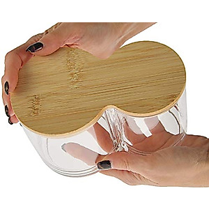ARAD Cotton Ball, Swab, Q-tip Storage Set, 1-Piece, 2 Compartment, Clear Acrylic Jar Container with Bamboo Lid, Easy Organization on Bathroom Counters, Under-Sink Placement-6" L x 3.5" W x 4.5" H