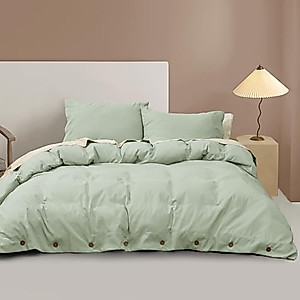 PHF Sage Green Duvet Cover Queen Size, Comfy Lightweight Skin-Friendly Comforter Cover Set with Button Closure, Soft Durable Bedding Collection with 2 Pillowcases for All Season, 90" x 90"