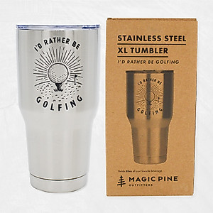 Magic Pine I'd Rather Be Golfing Insulated Stainless Steel Tumbler w Lid, (30 Ounce) Funny Golf Gift for Golfers - Mug for Travel, Fathers Day, Birthday, Coffee, Dad, Gag Gift, Flask for the Course