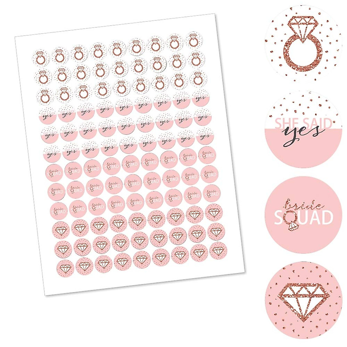 Big Dot of Happiness Bride Squad - Rose Gold Bridal Shower or Bachelorette Party Round Candy Sticker Favors - Labels Fit Chocolate Candy (1 Sheet of 108)