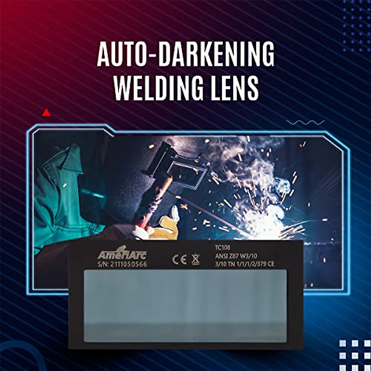 AmeriArc Auto-Darkening Welding Filter For Mask 2x4 - Shade 10, Filtering Lens Fits Most Helmets and Pipeliner Hood