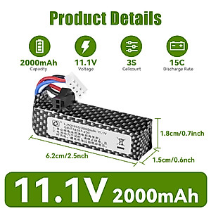 HYF 2 pcs 11.1V 2000mAh 501855 Soft-Gun Toy Rechargeable Li-ion Batteries SM2P Plug with a USB Charging Cable for WPL RES V-3 ESC 1/16 Crawler and Some Water-Gun Toy