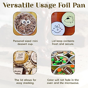 KitchenDance Disposable Colored Aluminum Foil Baking Pan with Lid - 5 Ounces Heavy Duty Baking Cups Perfect for Desserts, Creme Brulee, Flan, Mini Cakes - Pack of 100#A41 (Gold, Flat Lids)