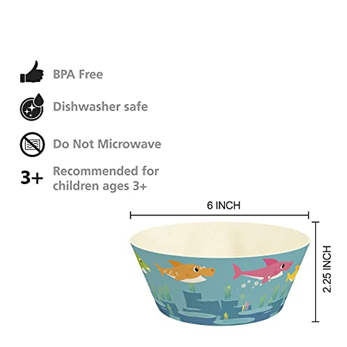 Zak Designs Baby Shark Dinnerware Set for Kids Includes 8" Plate, 6" Bowl, and 10oz Tumbler, Durable and Sustainable Melamine Bamboo Material (3-Piece Set)