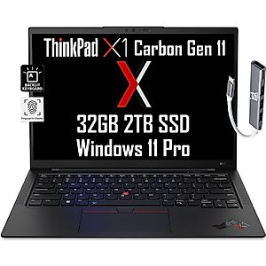 Lenovo ThinkPad X1 Carbon Gen 11 (14" FHD+ Touchscreen, Intel 10-Core i7-1365U, 32GB RAM, 2TB SSD) Business Laptop, 13.5-Hr Long Battery Life, Backlit, Fingerprint, FHD Webcam, IST Hub, Win 11 Pro