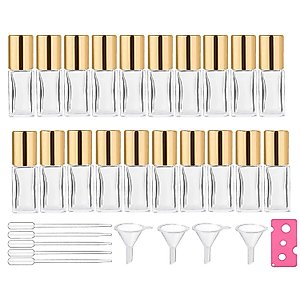 wifreo 20 PCS Essential Oil Roller Bottles, Clear Thick Glass Roller Bottles 5 ml, Roller Balls for Essential Oils, Roll on Bottles (4 Funnels, 5 Dropper, 1 Opener)