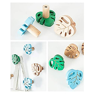 Kelendle 4Pcs Wall Mounted Monstera Wooden Coat Hooks with Mounting Hardware Single Wall Hook Rack Clothes Hanger Organizer (Beech)