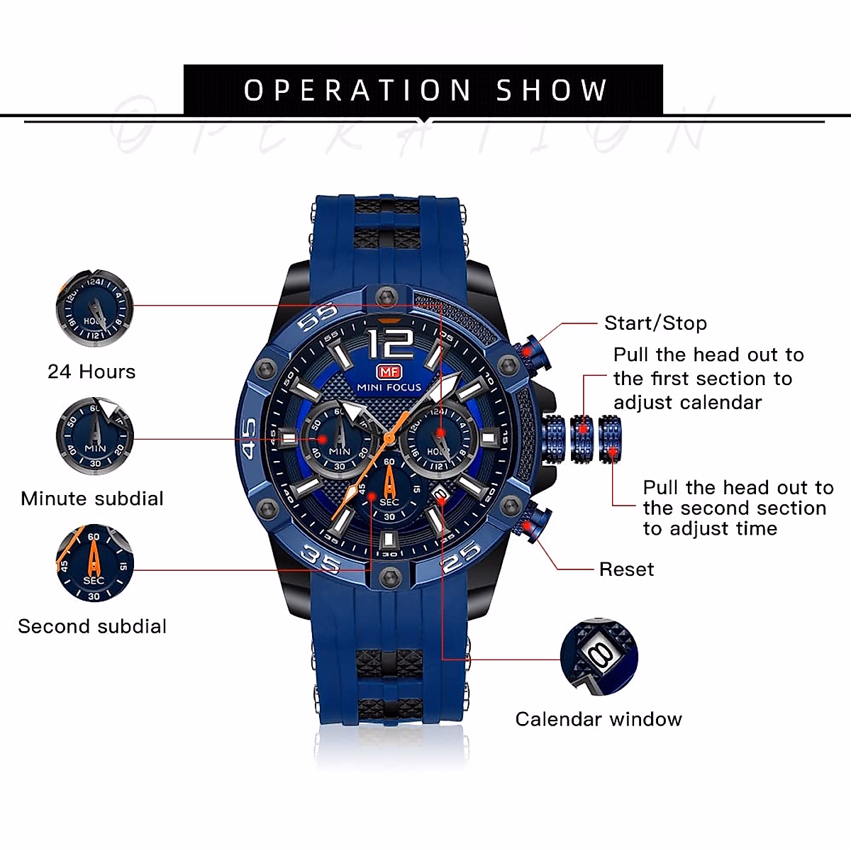 AIMES Mens Watches Sport Military Waterproof Multifunction Chronograph Watch Luminous Blue Silicon Strap Casual Watches for Men Fashion Business Wrist Watch Clock