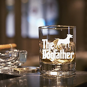 AGMdesign, The Dog Father Whiskey Glasses Gifts for Dog Owner, Dog Lover, Dog Dad, Dog Mom, Boyfriend, Husband, 11 oz Whiskey Bourbon Lowball Glass