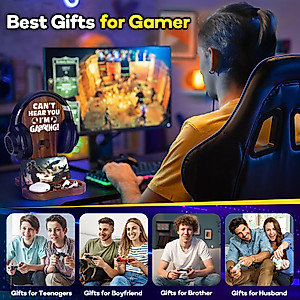 Slothoem-Gamer Gifts for Teenage Boy, Gamer Room Decor for Man, Best Gifts for Son, Boyfriend, Husband, Gamer Room Accessories Stuff, Wooden Gaming Headset Stand - Can't Hear You I'm Gaming