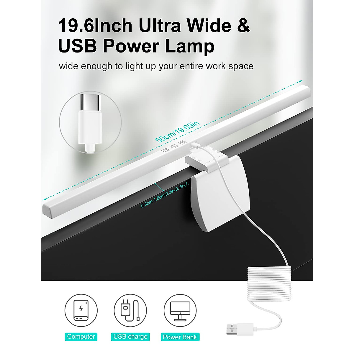 Kaulsoue Monitor Light Bar, Ultra-Wide 19.69" Screen Light Bar with Touch Control, Eye Care Monitor Lamp with 3 Color Modes, No Glare, USB Powered LED Desk Lamp for Office/Home/Study Room