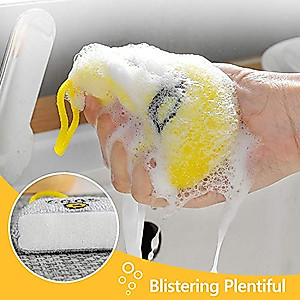 MTZRFLL Smiley Scrub Sponges, Non-Scratch Kitchen Cleaning Sponges, Multi-Purpose Microfiber Dishwashing Sponge for Dishes (8 Pack)