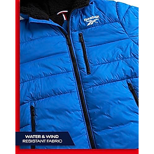 Reebok Men's Winter Jacket - Heavyweight Quilted Puffer Parka Coat - Ski Jacket for Men, Sherpa Lined Hood (S-XL), Size Medium, Vector Blue