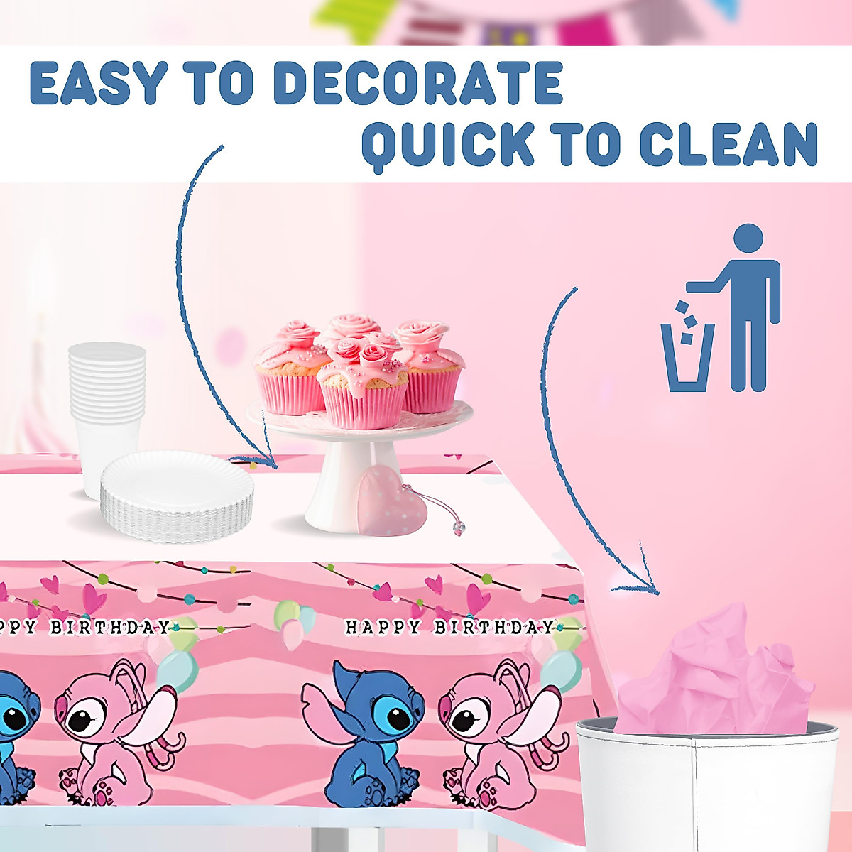 BELMAKS 4 PCS Party Tablecloth Birthday Girl Pink Tablecloth 70" x 42" Baby Shower Decorations for Girl Pink Birthday Decorations Table Cloth for Party